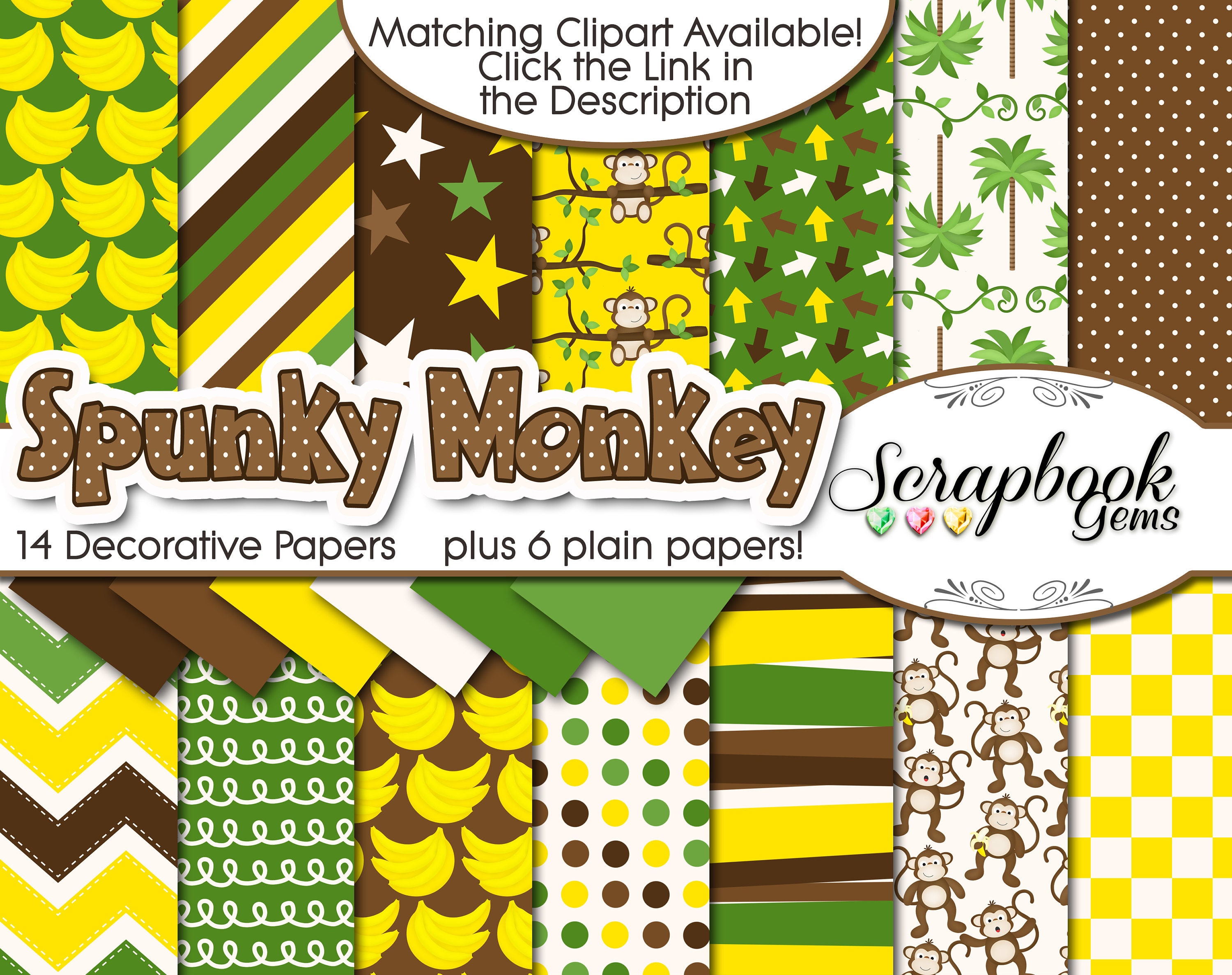 SPUNKY MONKEY Clipart and Papers Kit 25 Png Clip Arts 20 - Etsy
