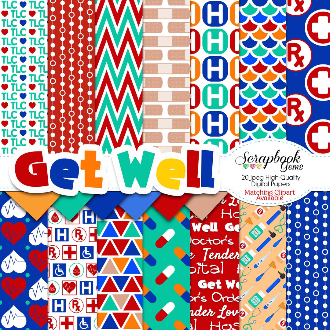 GET WELL Digital Papers, 20 Pieces, 12" X 12", High Quality Jpegs ...