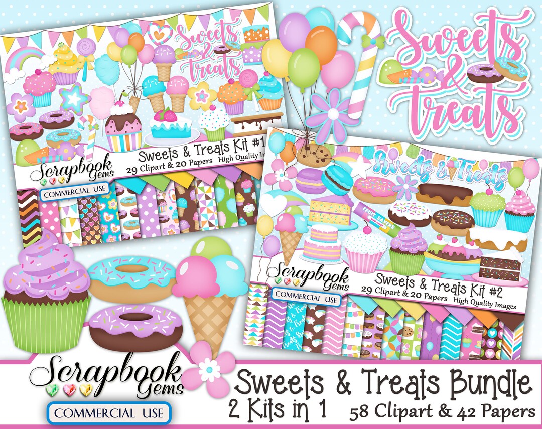 SWEETS & TREATS BUNDLE - 2 Kits in 1, 58 Cliparts/42 Papers, Instant ...