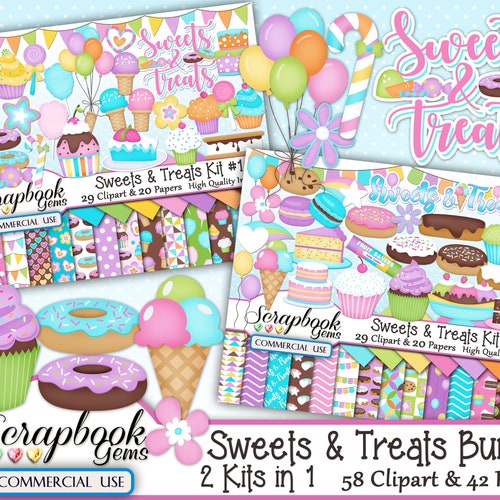 SWEETS & TREATS BUNDLE 2 Kits in 1 58 Cliparts/42 Papers - Etsy