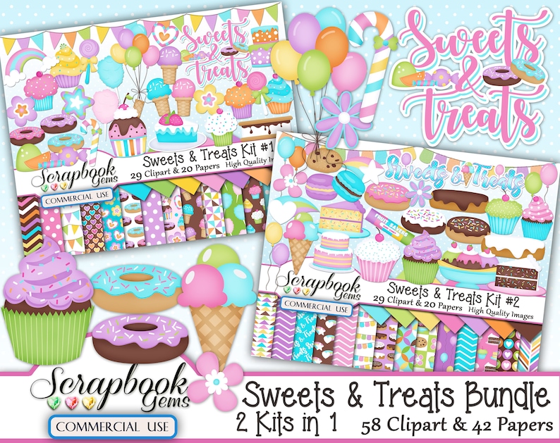 SWEETS & TREATS BUNDLE - 2 Kits in 1, 58 Cliparts/42 Papers, Instant ...