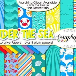 UNDER THE SEA Clipart and Papers Kit, 32 Png Clip Arts, 22 Jpeg Papers ...
