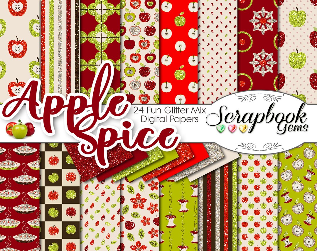 Apple Spice Glitter Digital Papers, 24 Pieces, 12" X 12", High Quality ...