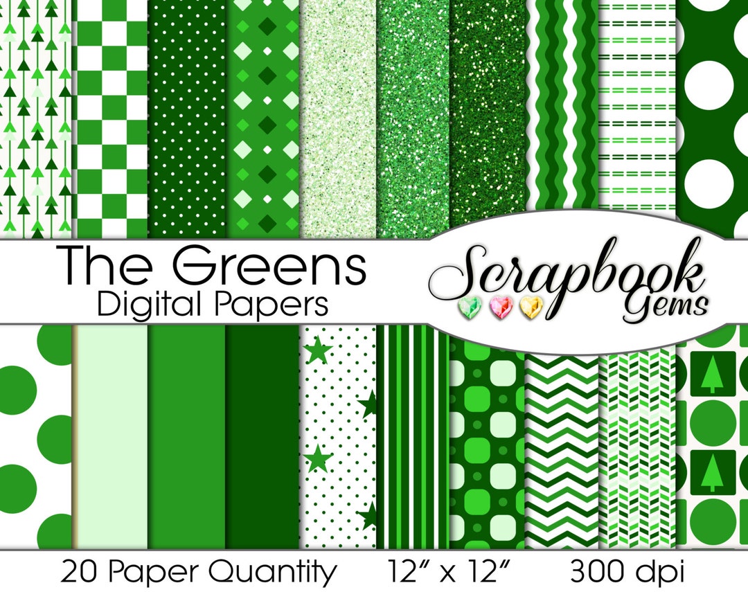THE GREENS Coordinated Digital Papers, 20 Papers, 12" X 12", High ...