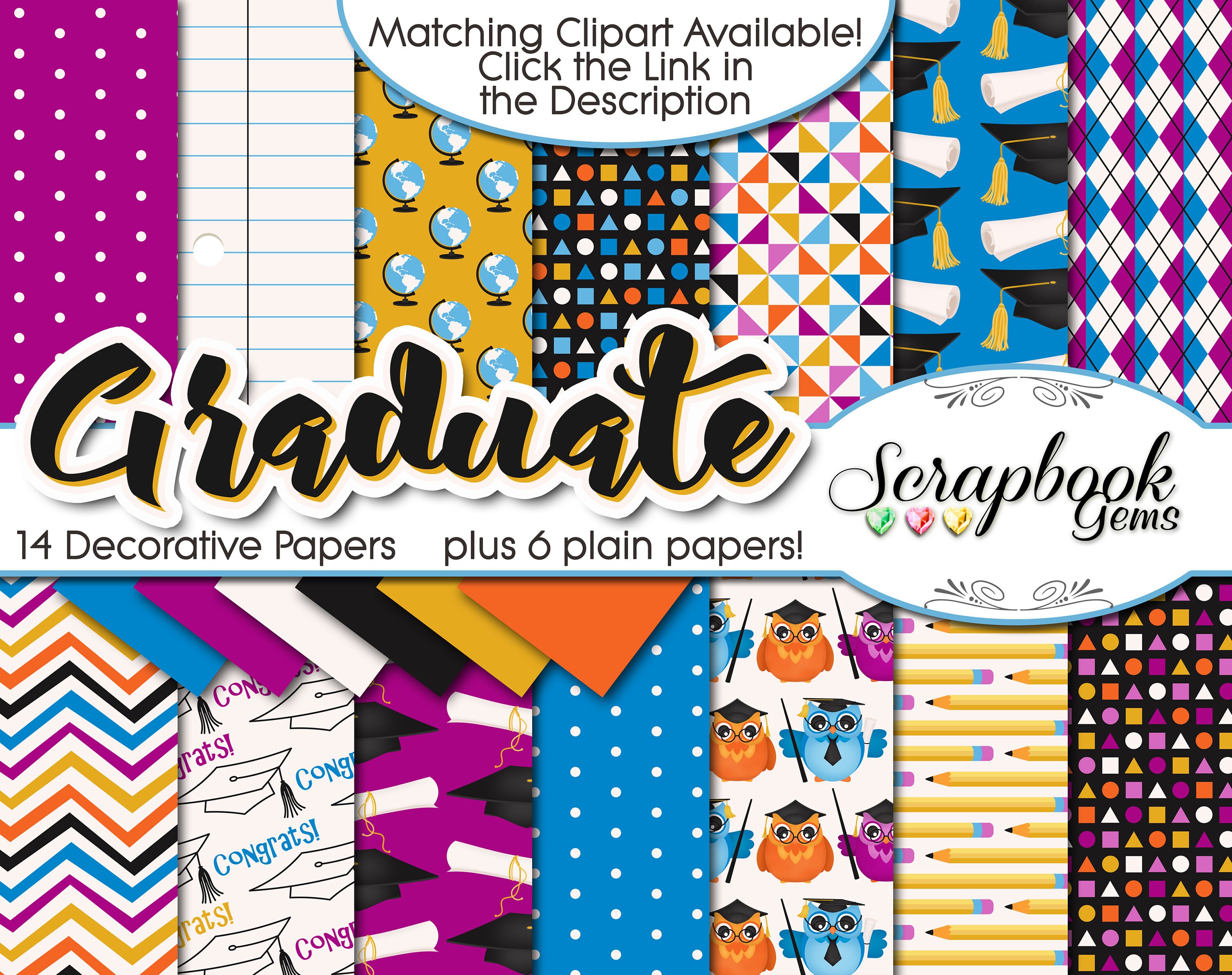GRADUATE Digital Papers 20 Pieces 12 x 12 High | Etsy