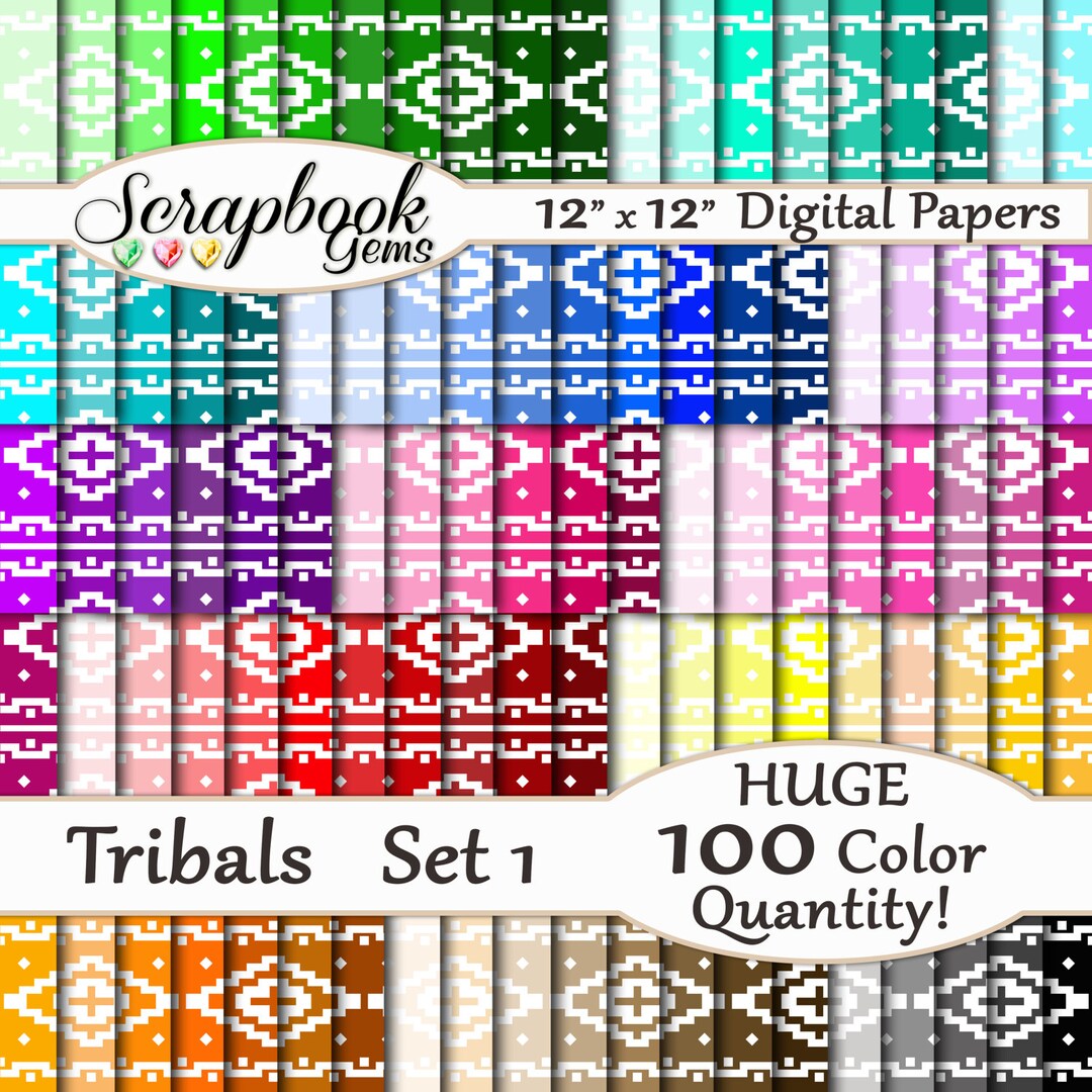 100 Aztec Tribal SET 1 Digital Papers, 100 Pieces, 12" X 12", High ...