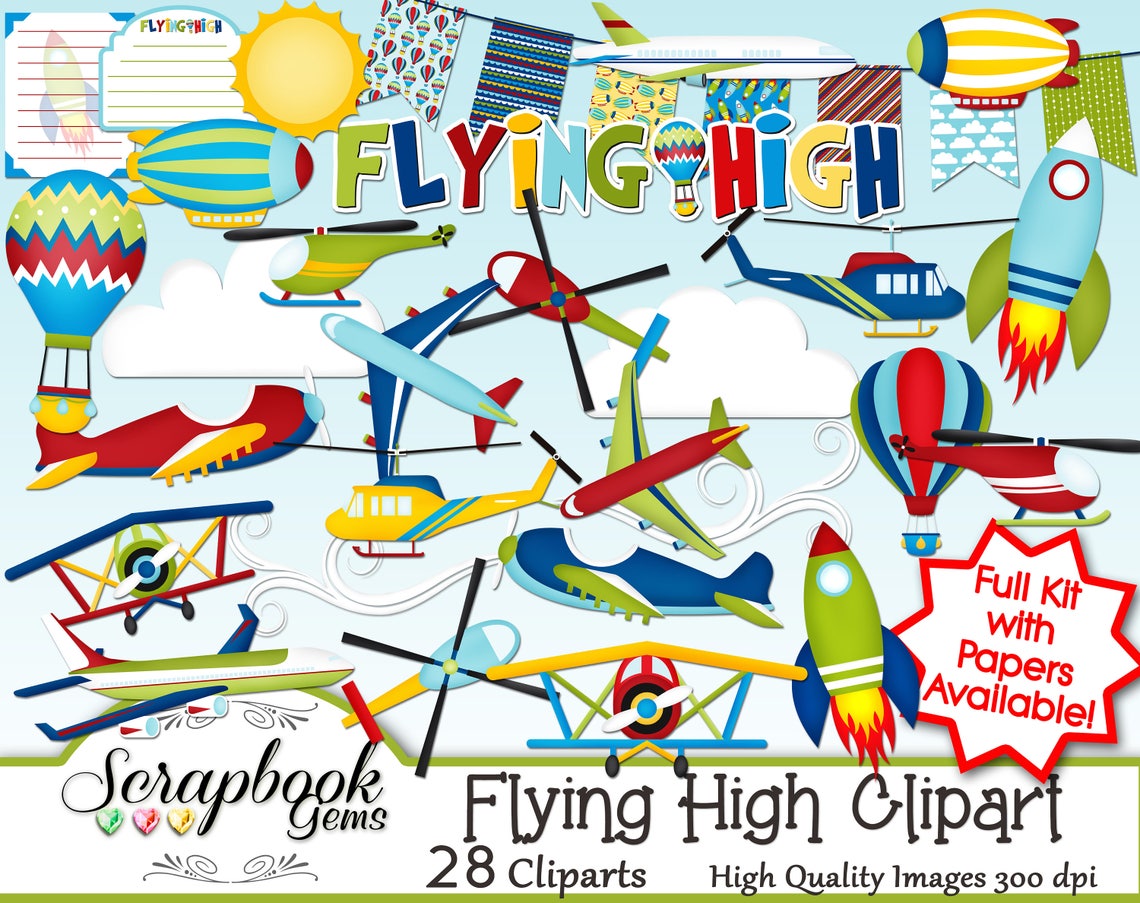 FLYING HIGH Clipart and Papers Kit 28 Png Clip Arts 22 Jpeg | Etsy