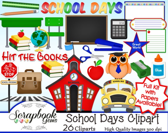 SCHOOL DAYS Clipart 26 Png Clipart Files Instant Download | Etsy