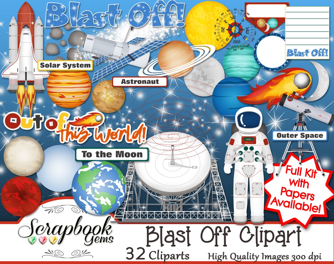 BLAST OFF Clipart, 32 Png Clipart Files Instant Download Moon Telescope ...