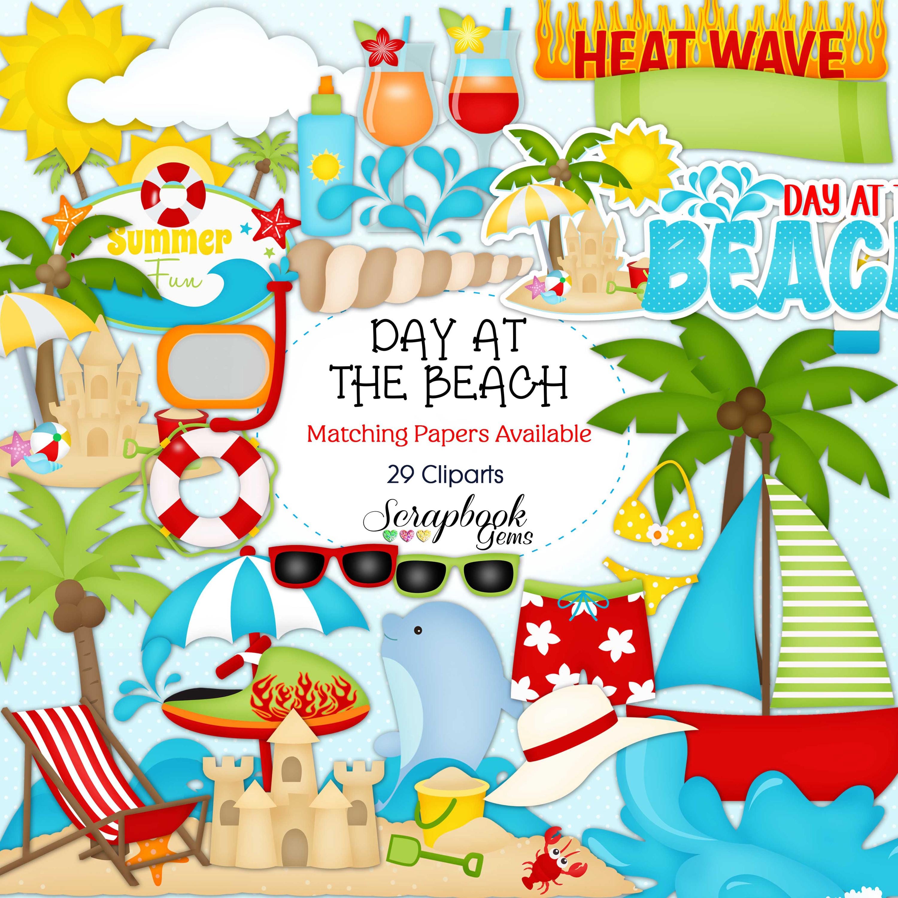 Day at the Beach Clipart, 29 Png Clipart Files Instant Download Sail ...