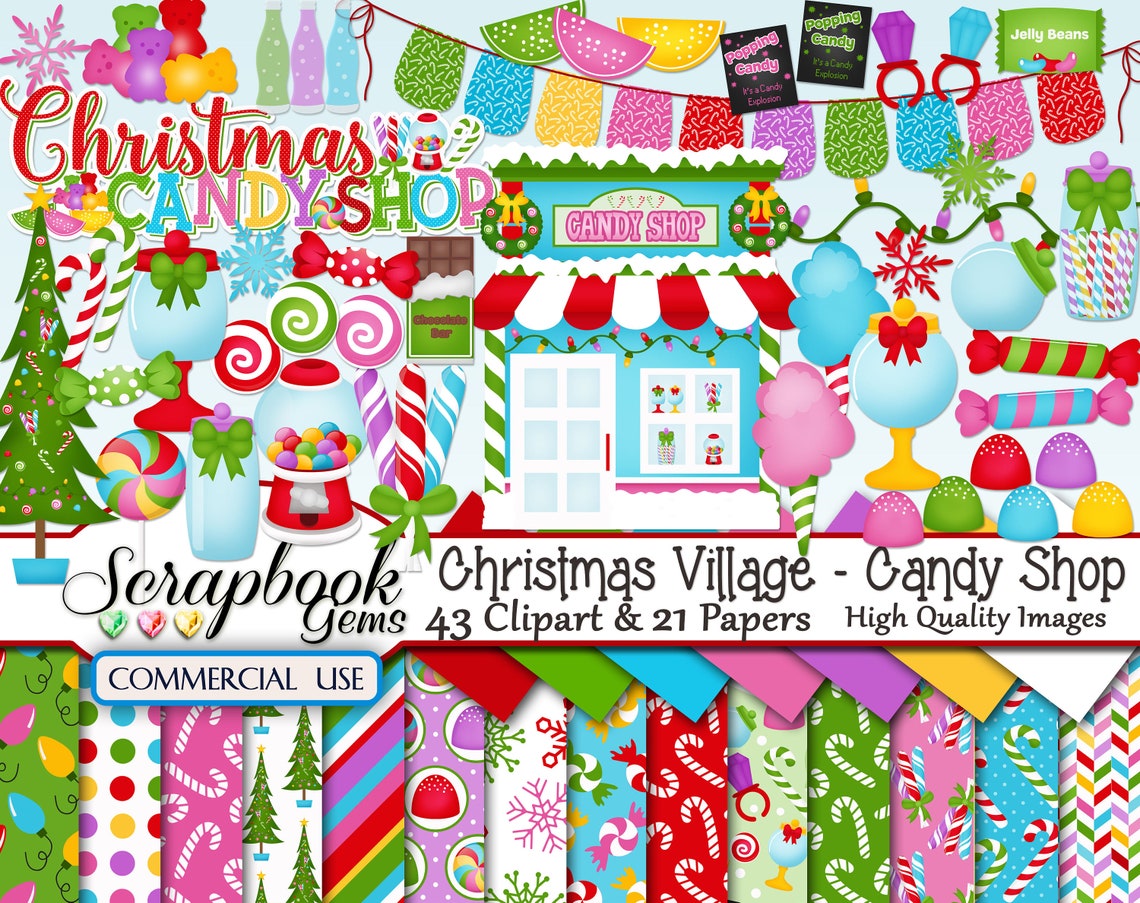 CHRISTMAS CANDY SHOP Clipart & Papers Kit 43 Png Clipart - Etsy