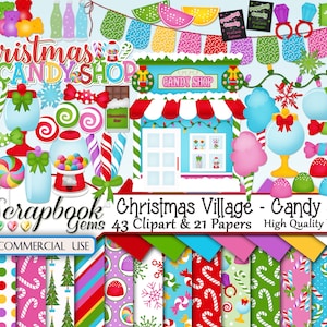 CHRISTMAS CANDY SHOP Clipart & Papers Kit, 43 Png Clipart Files, 21 ...