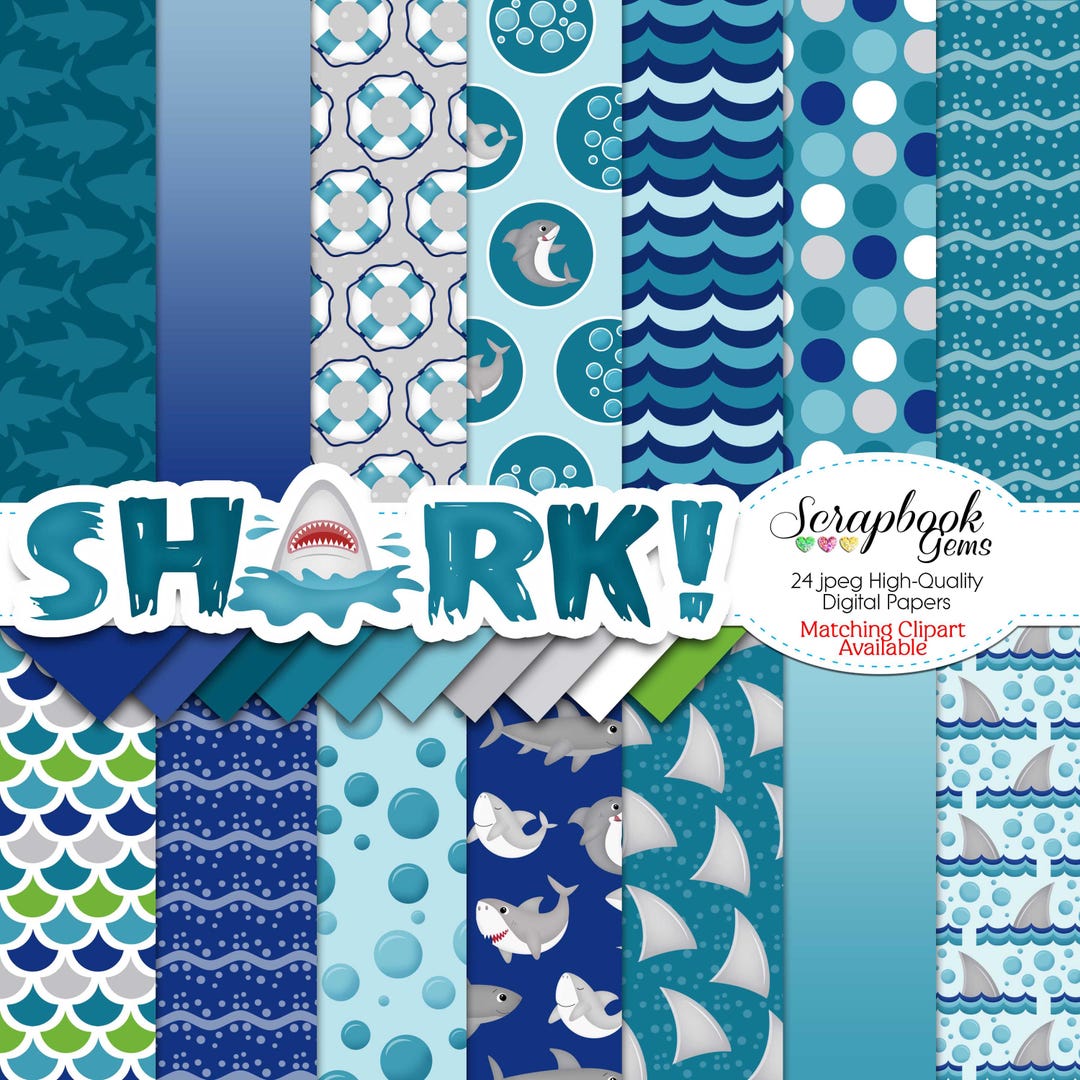 SHARK! Digital Papers, 24 Pieces, 12" X 12", High Quality Jpegs Instant ...
