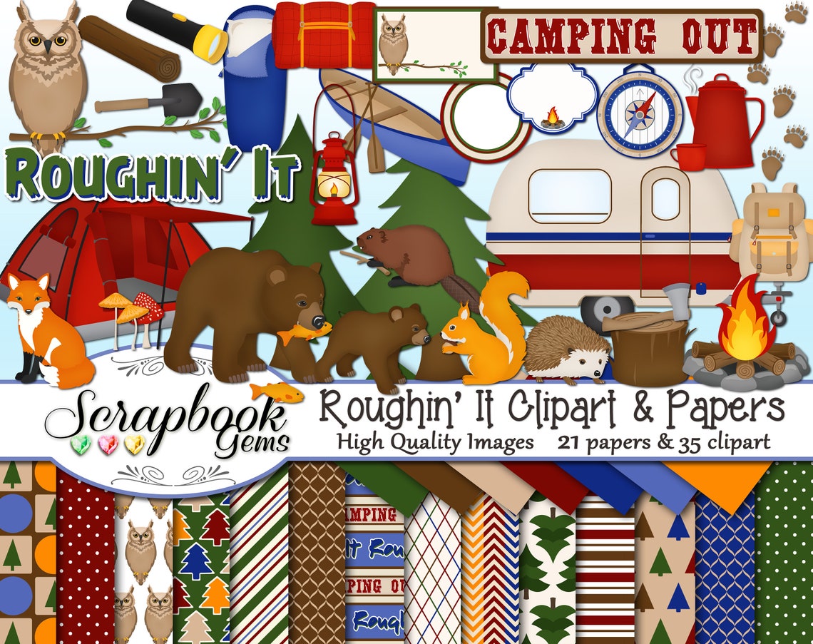 CAMPING BUNDLE 2 Kits in 1 69 Cliparts & 41 Papers Instant - Etsy