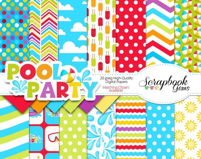 Pool Party Digital Paper 12 X 12 300 Dpi 20 Pack - Etsy Australia