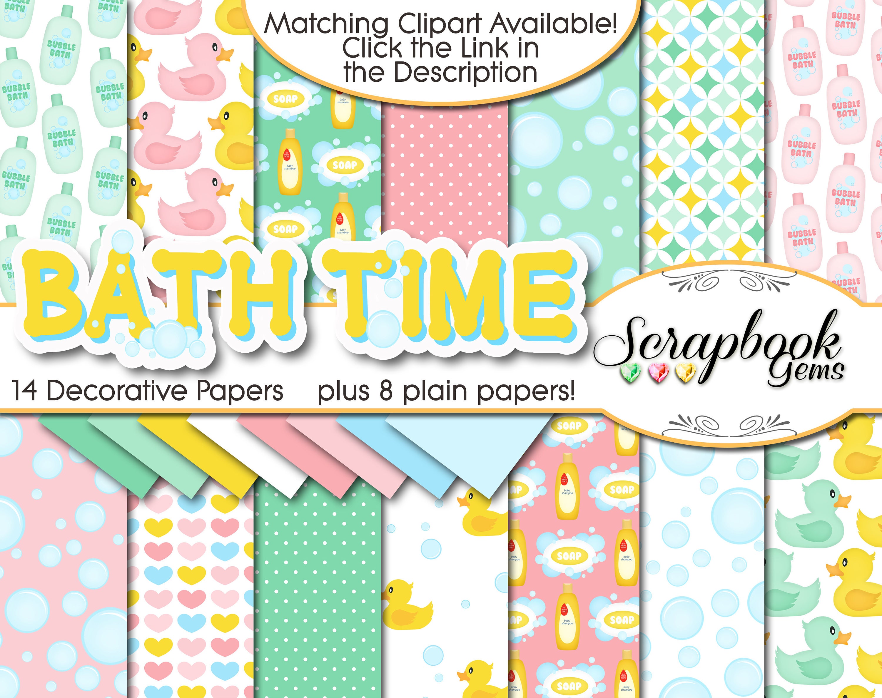 BATH TIME Digital Papers, 22 Pieces, 12" X 12", High Quality Jpegs ...