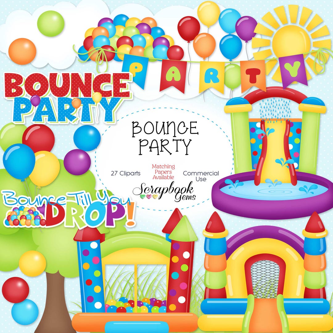 BOUNCE PARTY Clipart, 27 Png Clipart Files, Instant Download, Bounce ...
