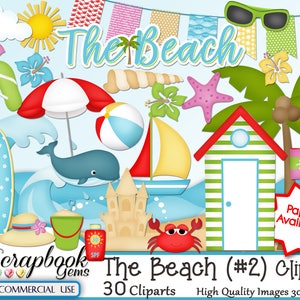 THE BEACH kit 2 Clipart & Papers, 30 Png Clipart Files, 20 Jpeg Paper ...