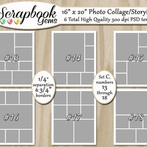 SIX 16 X 20 Digital Photo Collages / Storyboard Templates, SET C, PSD ...