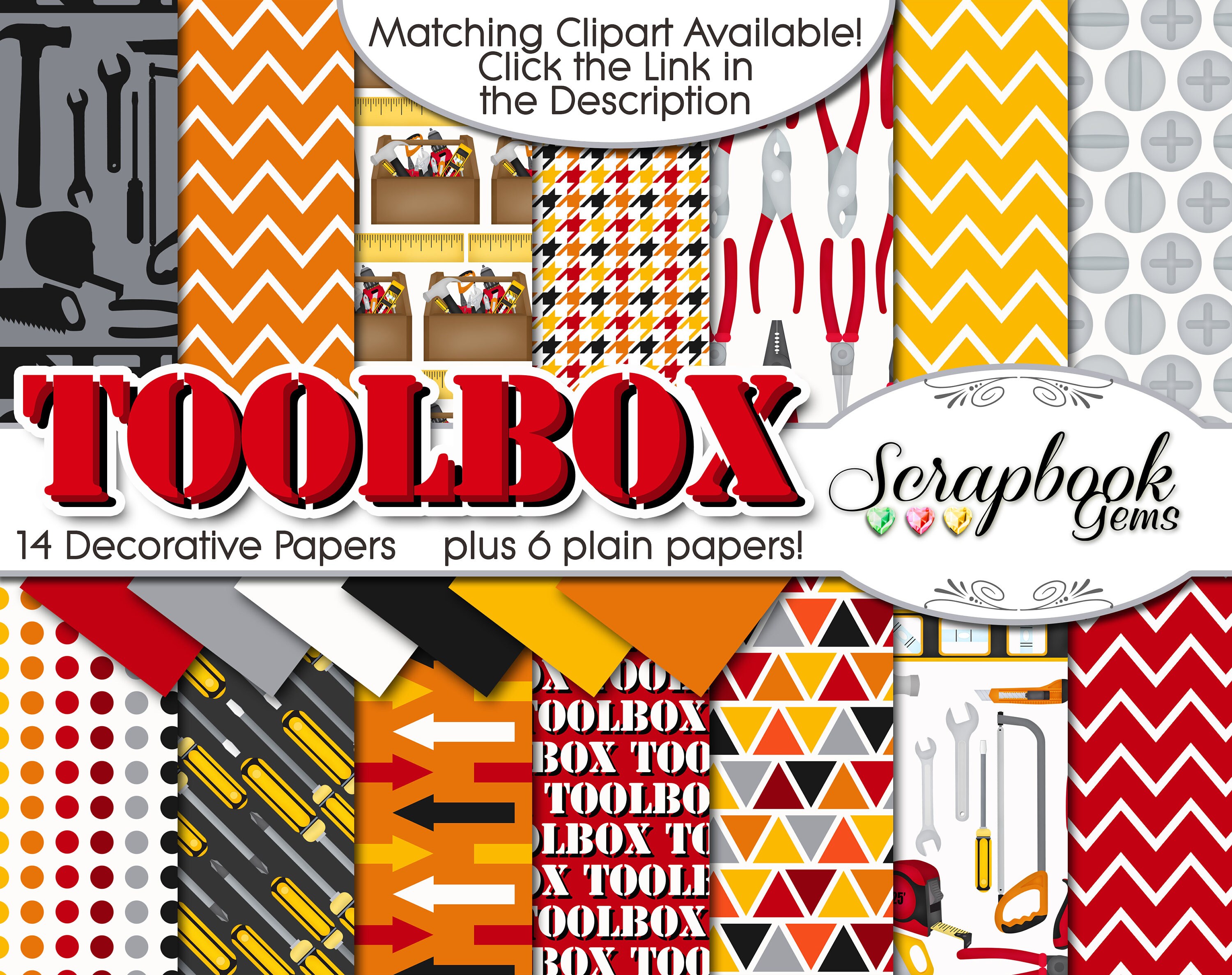 TOOLBOX Clipart and Papers Kit 37 png Clip Arts 20 jpeg | Etsy