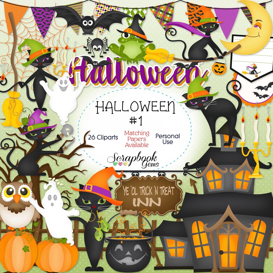 HALLOWEEN #1 Clipart, 26 Png Clipart Files Instant Download Halloween ...