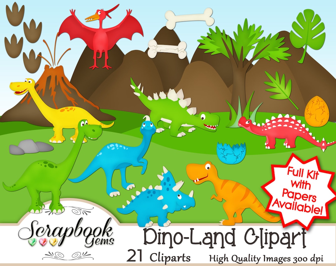 DINO-LAND Clipart, 21 Png Clipart Files, Instant Download Dinosaur ...