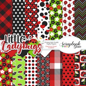LITTLE LADYBUGS Clipart and Papers Kit, 28 Png Clipart Files, 19 Jpeg ...