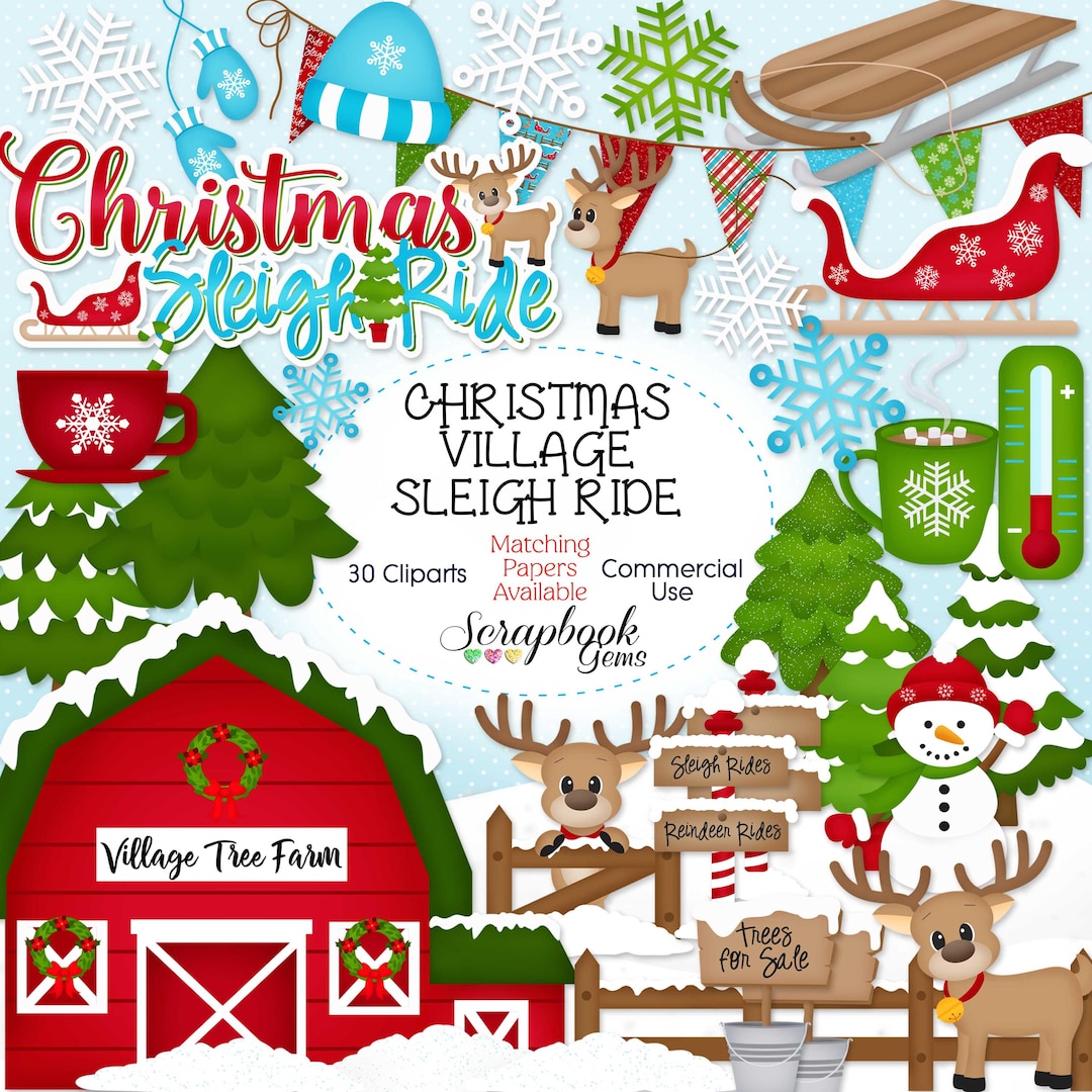 CHRISTMAS SLEIGH RIDE Clipart, 30 Png Clipart Files, Instant Download ...