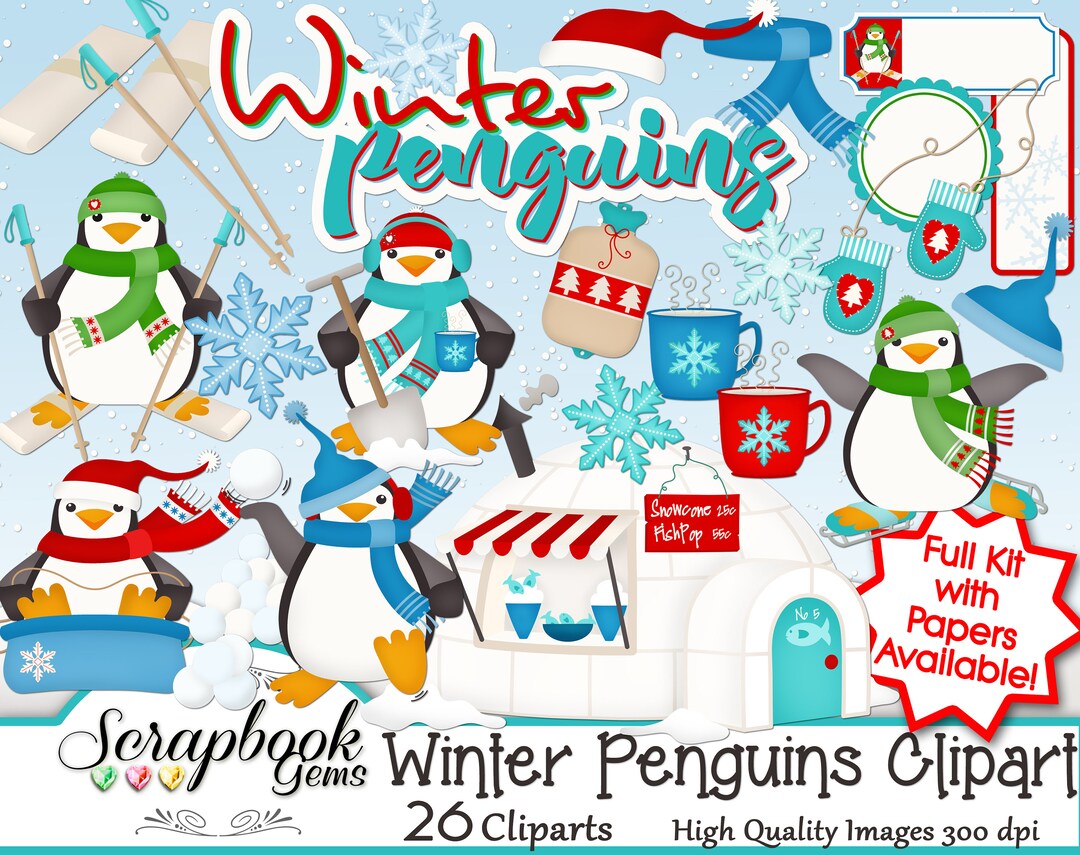 WINTER PENGUINS Clipart, 26 Png Clipart Files Instant Download Igloo ...