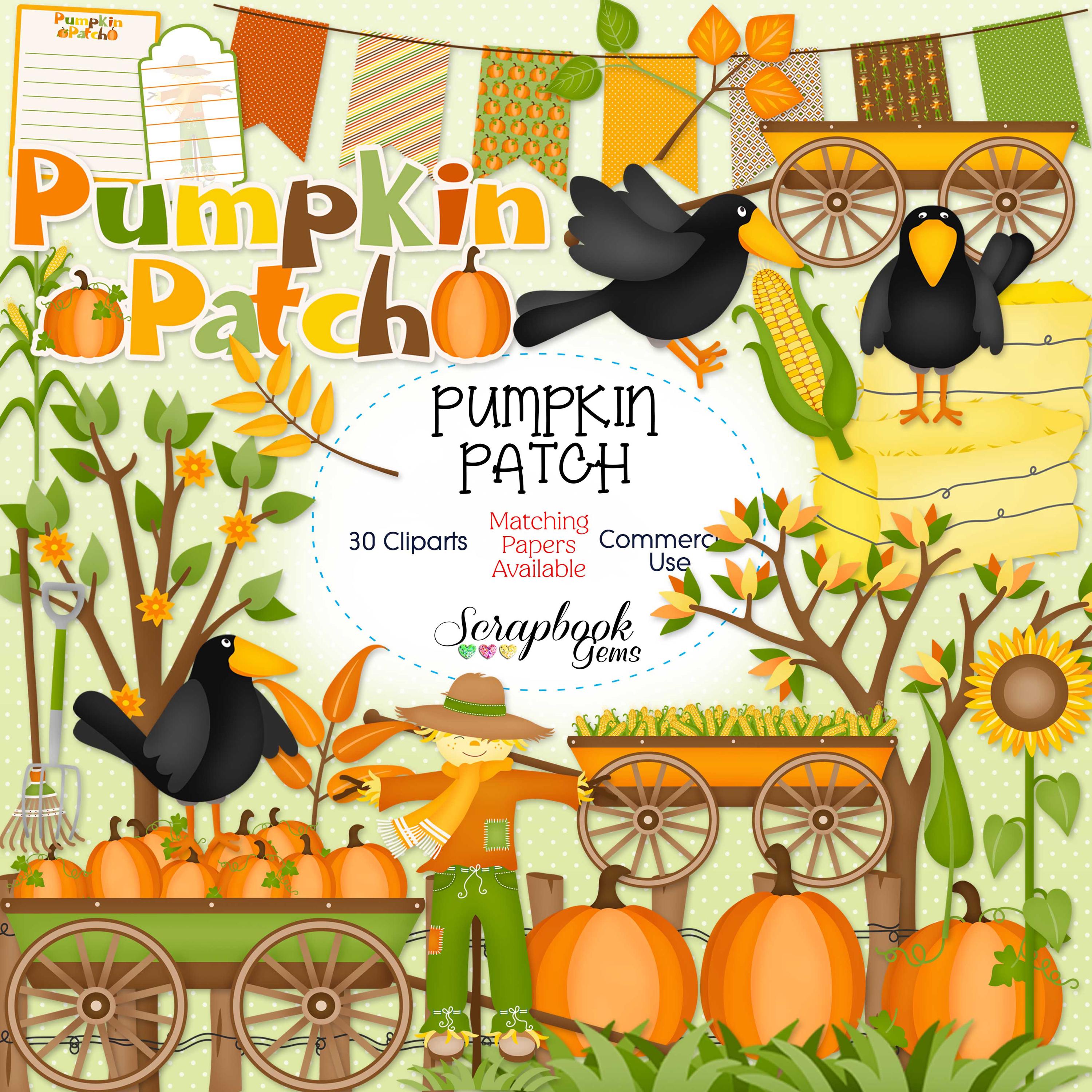PUMPKIN PATCH Clipart and Papers Kit, 30 Png Clip Arts, 22 Jpeg Papers ...