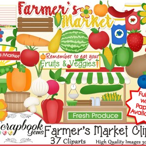 FARMER'S MARKET Clipart and Papers Kit, 37 Png Clip Arts, 20 Jpeg ...