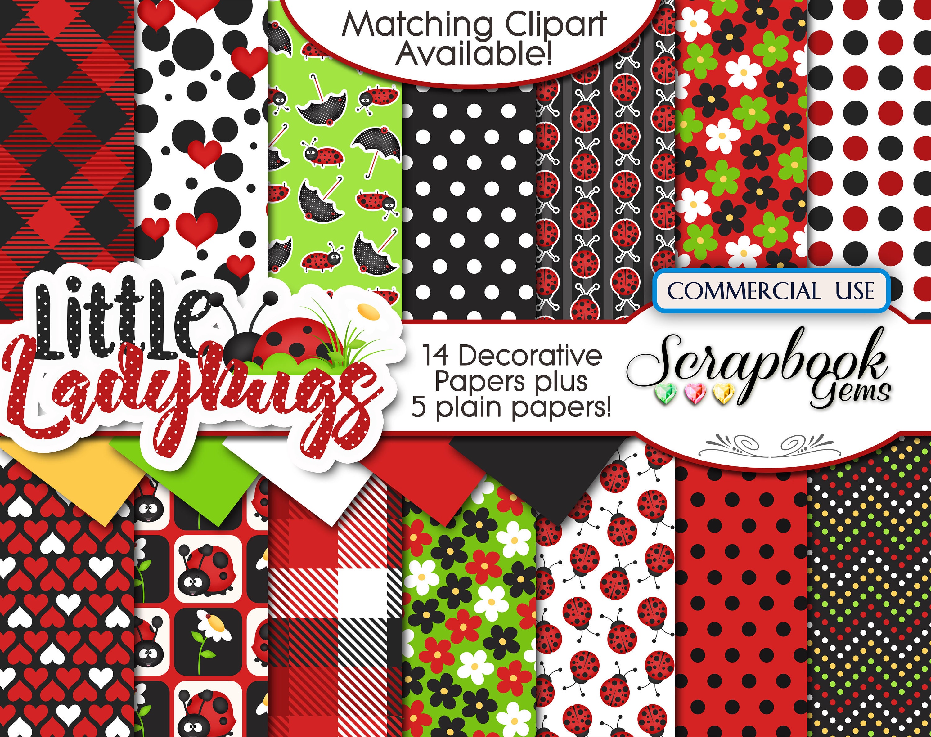 LITTLE LADYBUGS Clipart and Papers Kit 28 Png Clipart Files - Etsy
