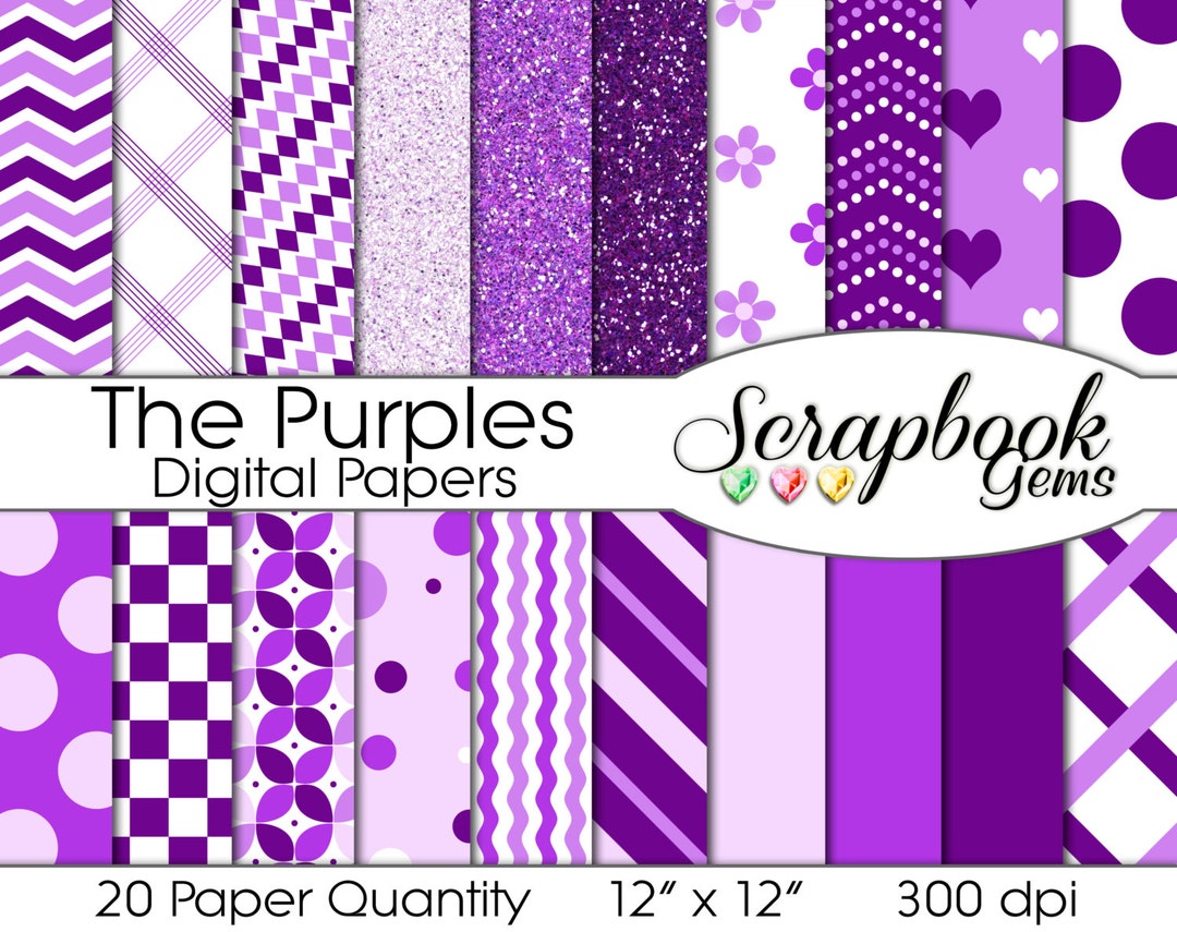 THE PURPLES Coordinated Digital Papers, 20 Papers, 12" X 12", High ...