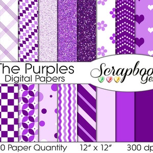 THE PURPLES Coordinated Digital Papers, 20 Papers, 12" X 12", High ...