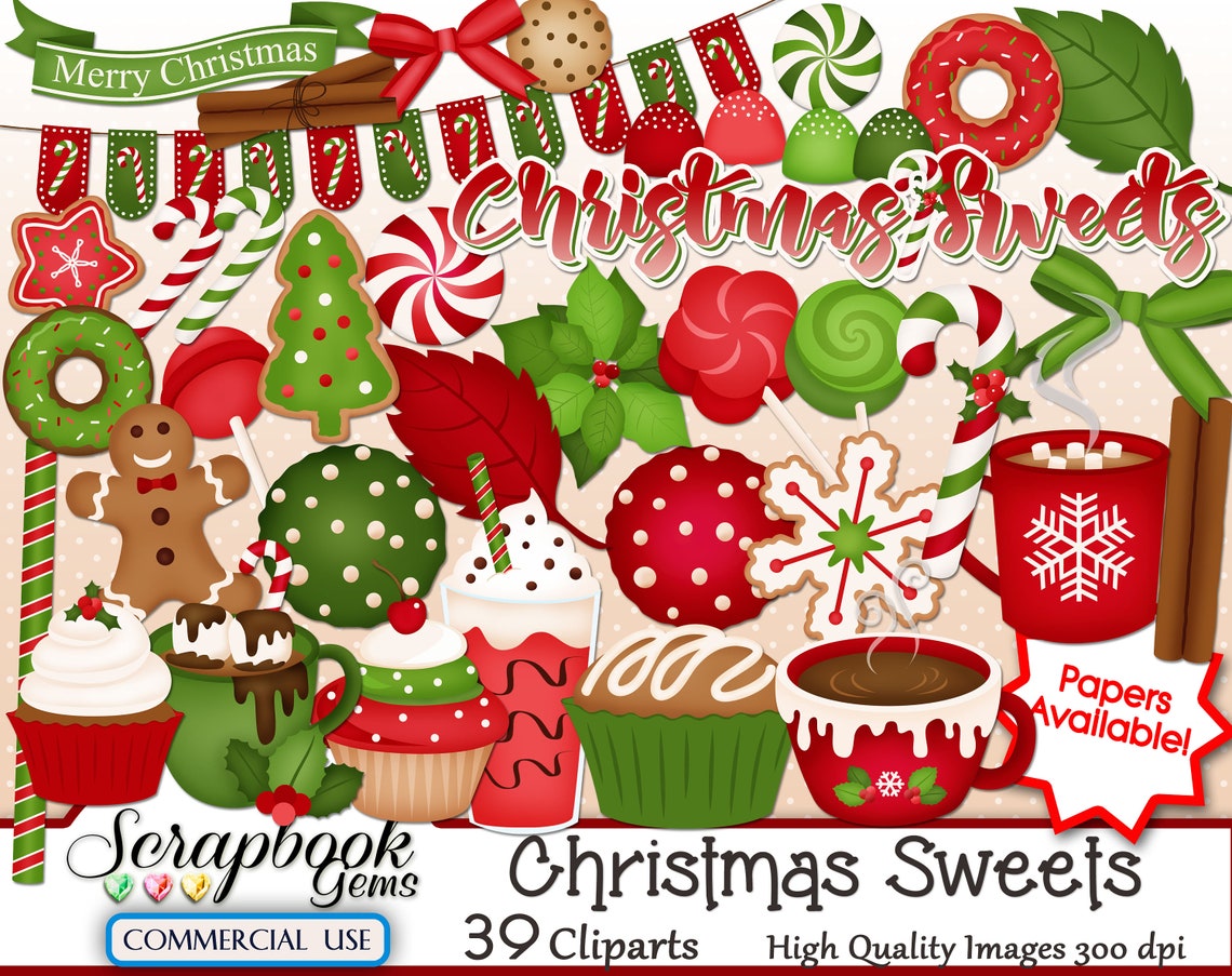 CHRISTMAS SWEETS Clipart & Papers Kit 39 Png Clipart Files - Etsy
