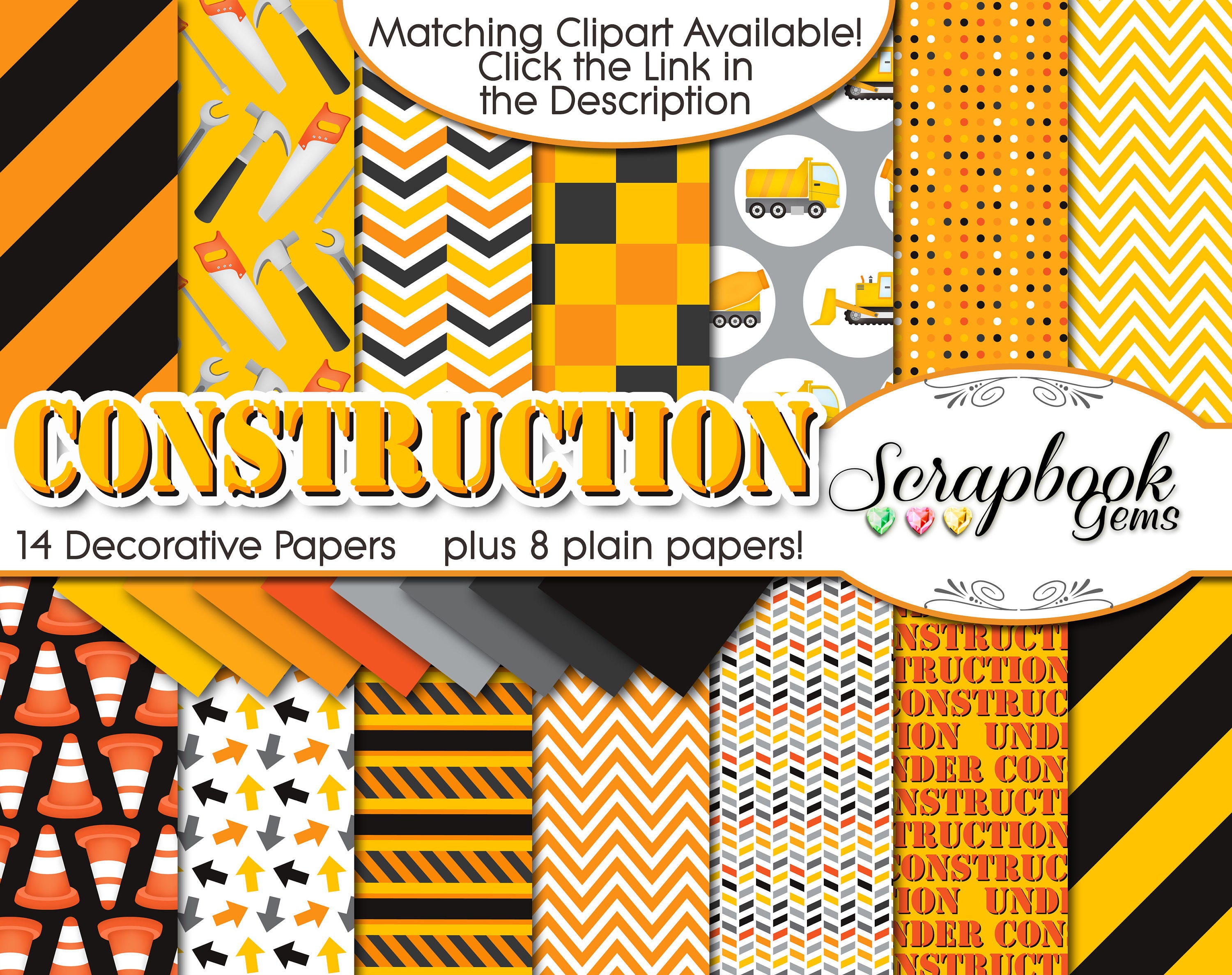 CONSTRUCTION Digital Papers 22 Pieces 12 x 12 | Etsy