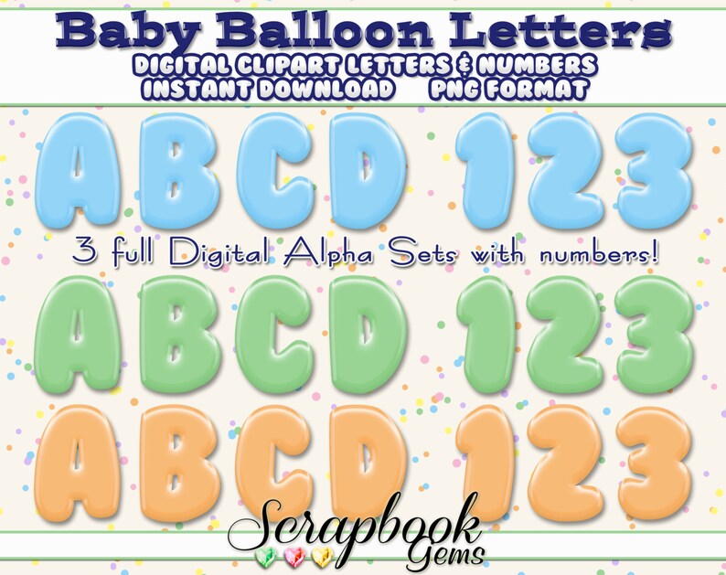 Baby Puffy Balloon Alphabet Clipart 108 High Quality PNG - Etsy
