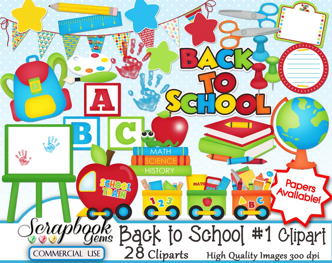 BACK TO SCHOOL 1 Clipart, 28 Png Clipart Files, Instant Download ...