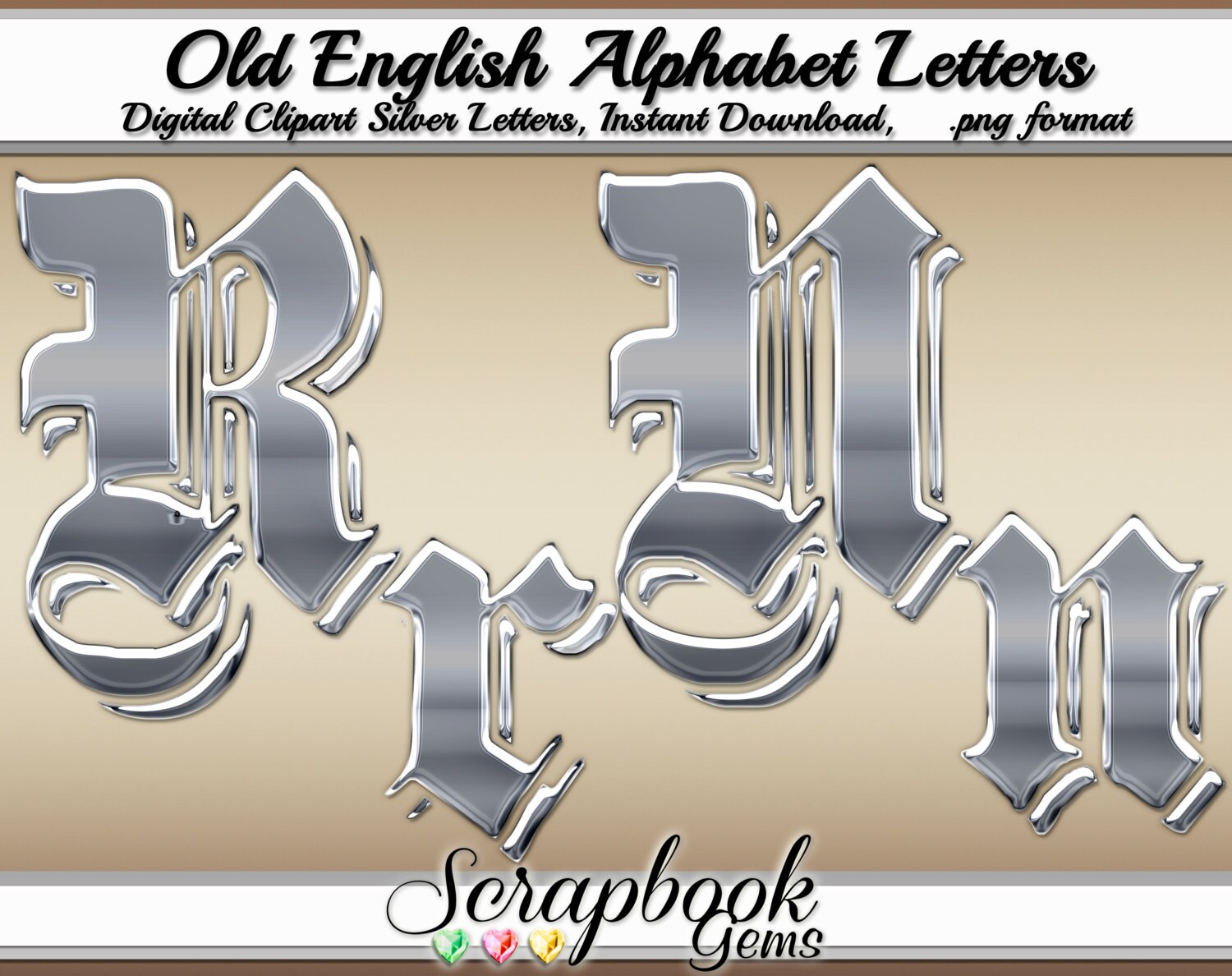 Old English Silver Letters & Numbers Digital Clipart 68 High | Etsy