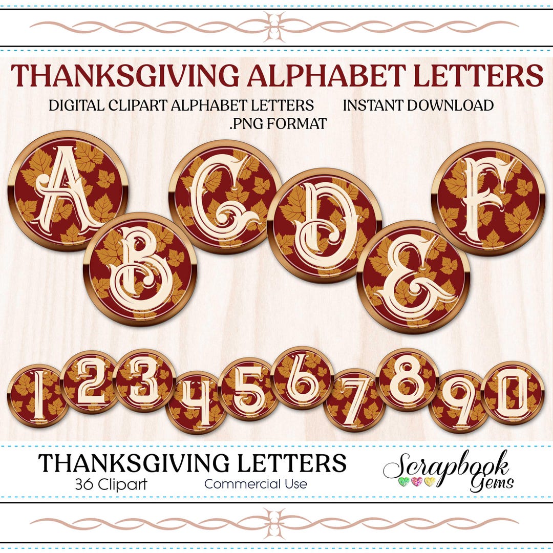 Autumn/thanksgiving Letters & Numbers Digital Clipart, 37 High Quality ...