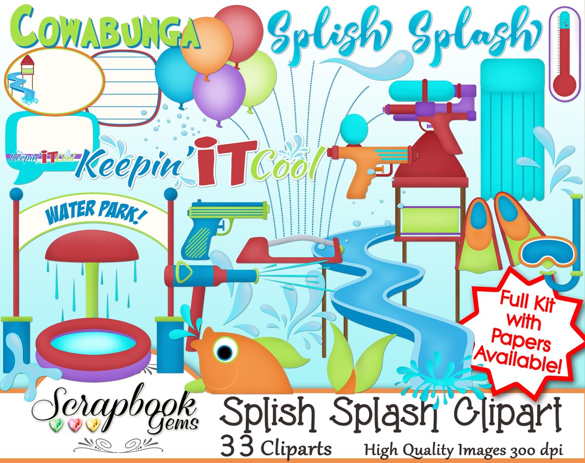 SPLISH SPLASH Clipart, 33 Png Clipart Files Instant Download Tags ...