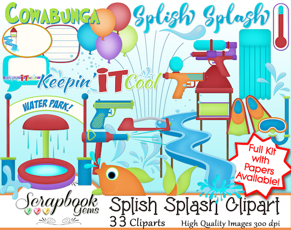 SPLISH SPLASH Clipart 33 png Clipart files Instant Download | Etsy