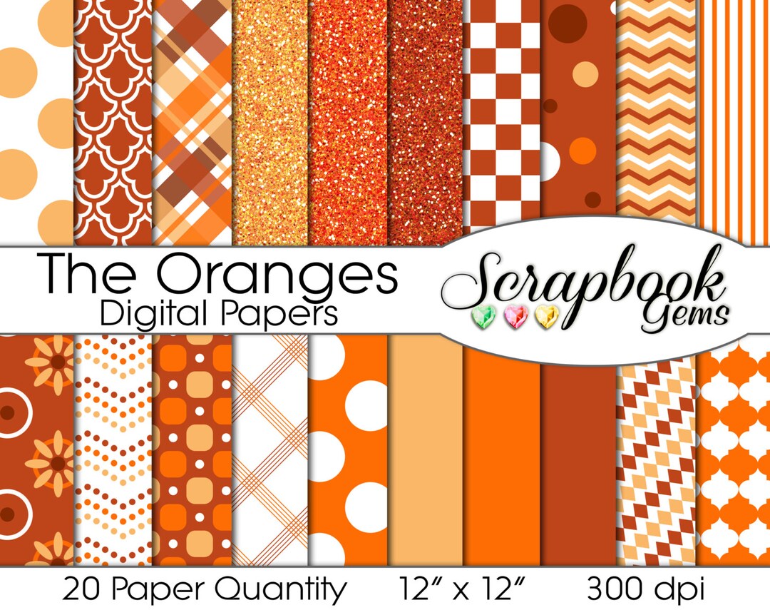 THE ORANGES Coordinated Digital Papers, 20 Papers, 12" X 12", High ...