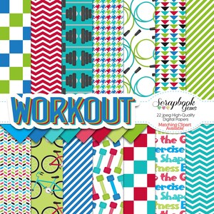 WORKOUT Clipart and Papers Kit, 31 Png Clip Arts, 22 Jpeg Papers ...