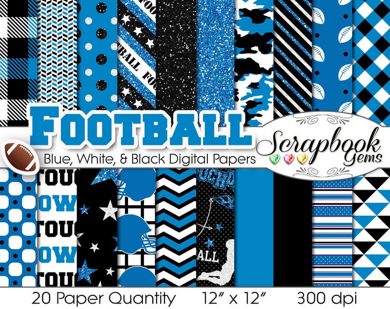 Football Digital Papers Blue White & Black 20 Pieces - Etsy