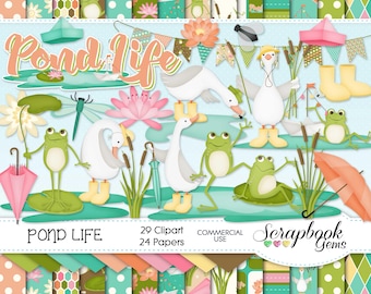 POND LIFE Clipart & Papers Kit, 29 Png Clipart Files, 24 Jpeg Paper ...