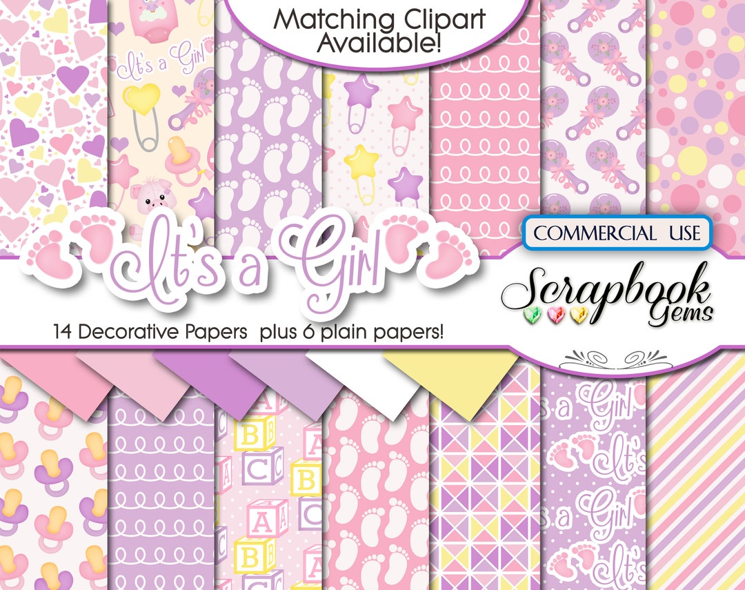 IT'S A GIRL Digital Papers, 20 Pieces, 12" X 12", High Quality Jpegs ...
