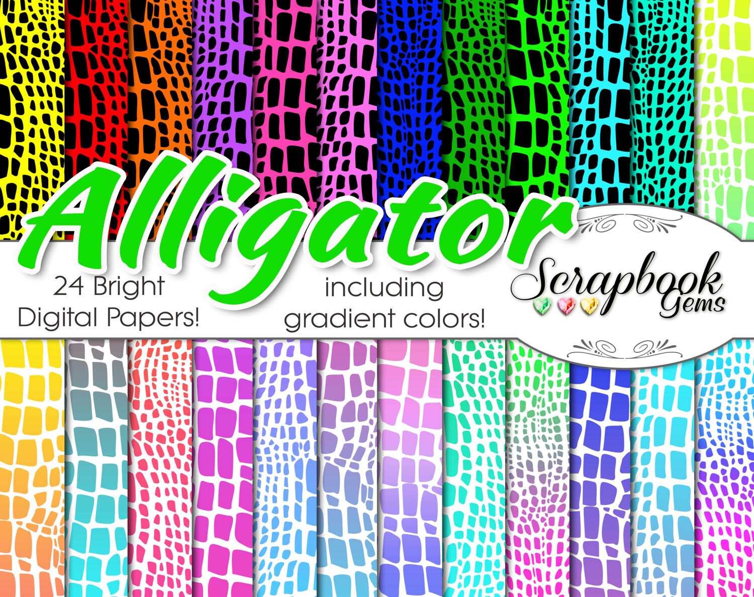 ALLIGATOR BRIGHT Digital Papers 24 Pieces Including Gradient | Etsy