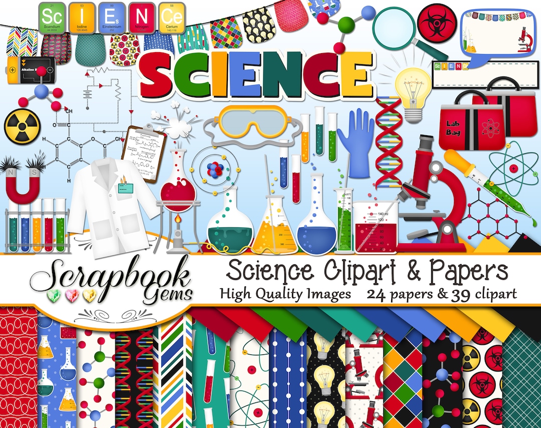SCIENCE Clipart and Papers Kit, 39 Png Clip Arts, 24 Jpeg Papers ...