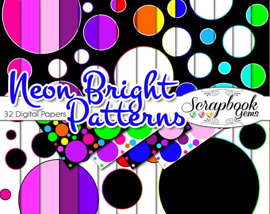 NEON BRIGHT Digital Polka Dots Papers, 32 Pieces! 12" X 12" High ...